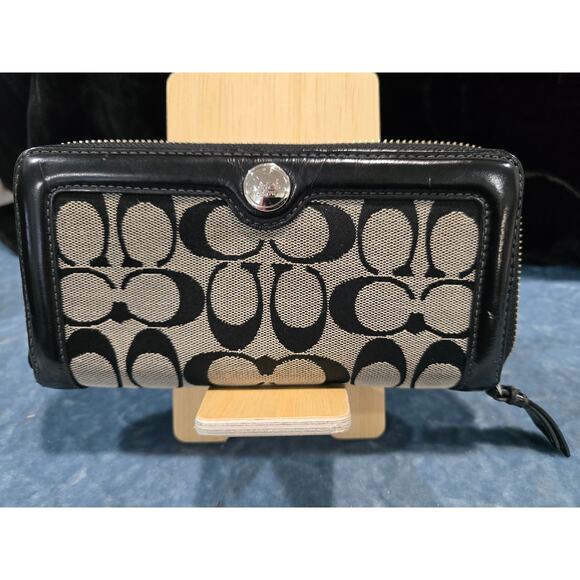 Coach | Bags | Coach Trifold Blacktan Signature Monogram Long Trifold ...